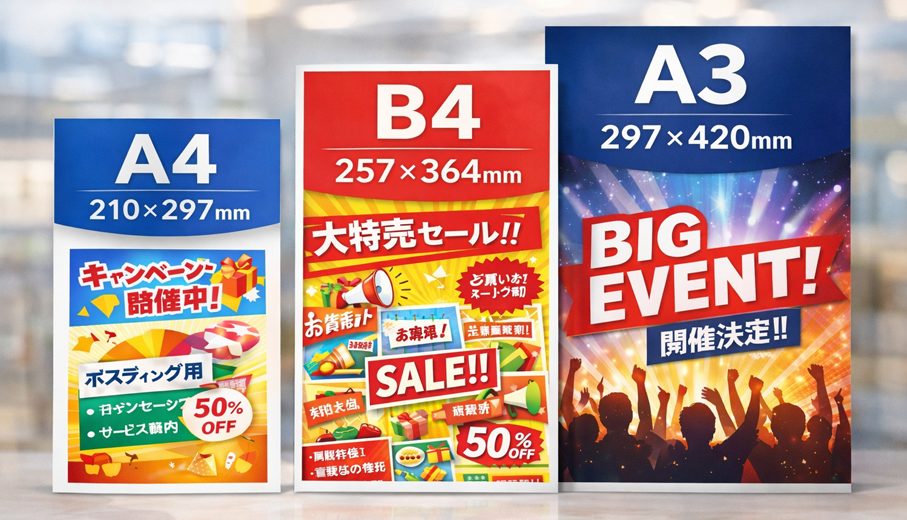 よくあるチラシ印刷サイズ一覧｜A4・B4・A3サイズの違い ｜ ネット印刷NAVI